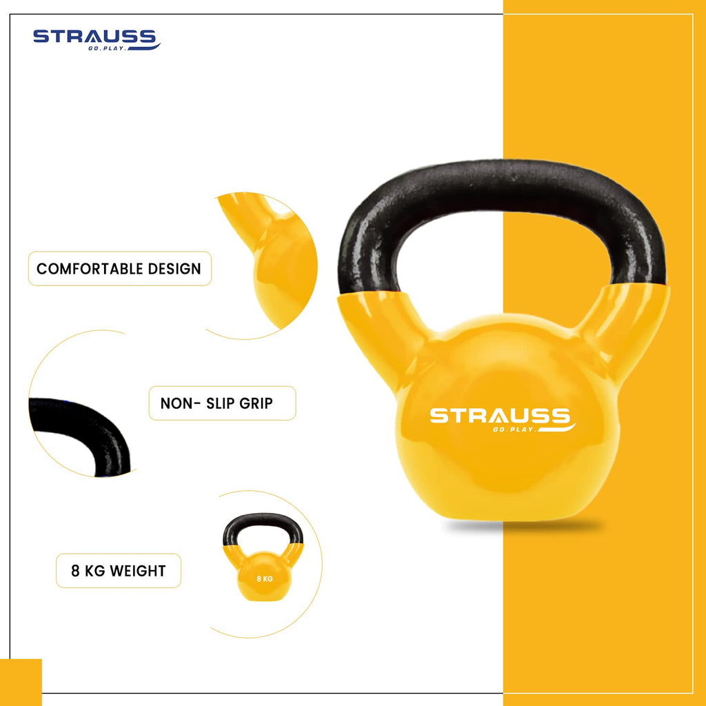 Strauss Premium Vinyl Kettlebell Weight for Men & Women | 8 Kg | Ideal ...