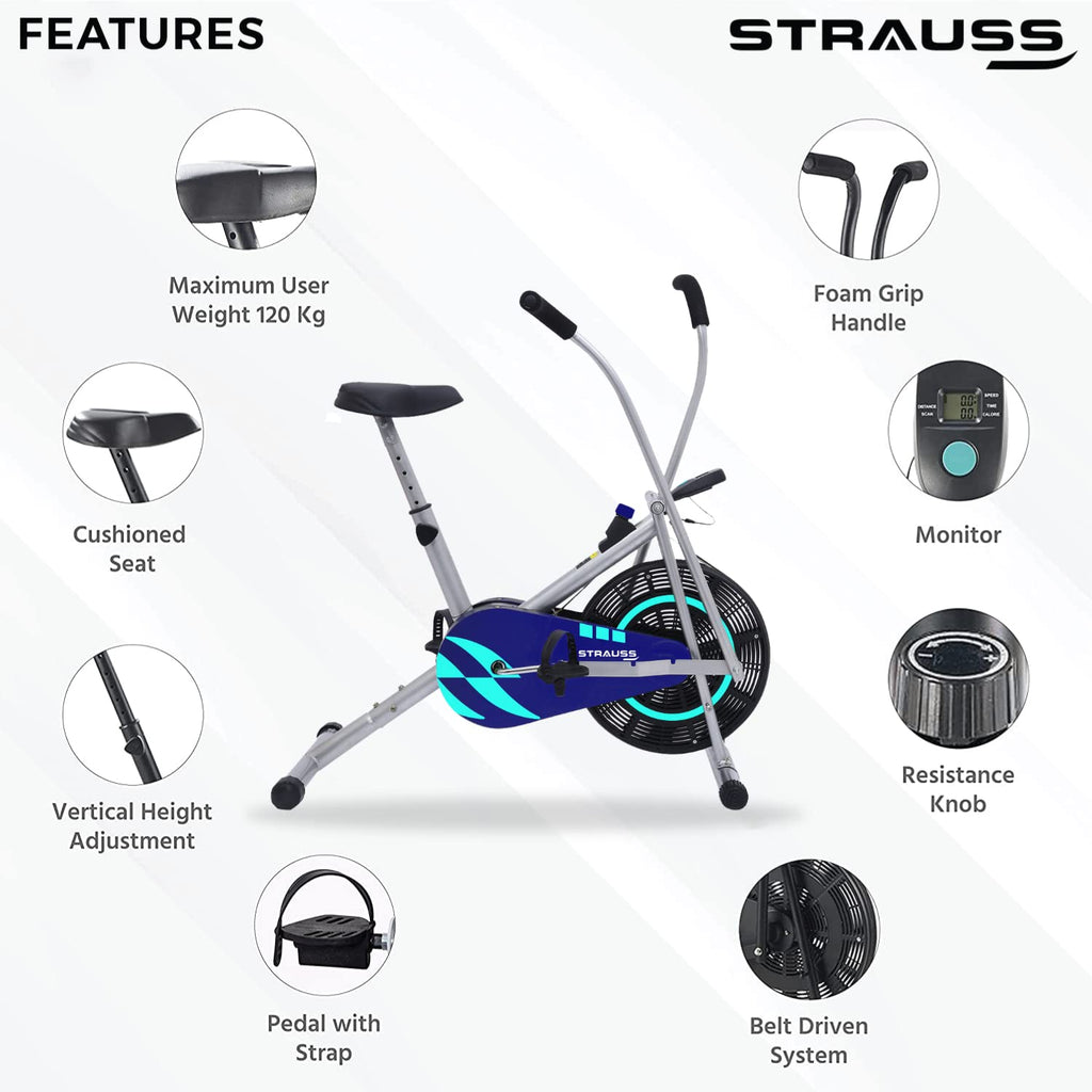 Strauss Stayfit Exercise Bike With Moving or Stationary Handle | Adjus ...