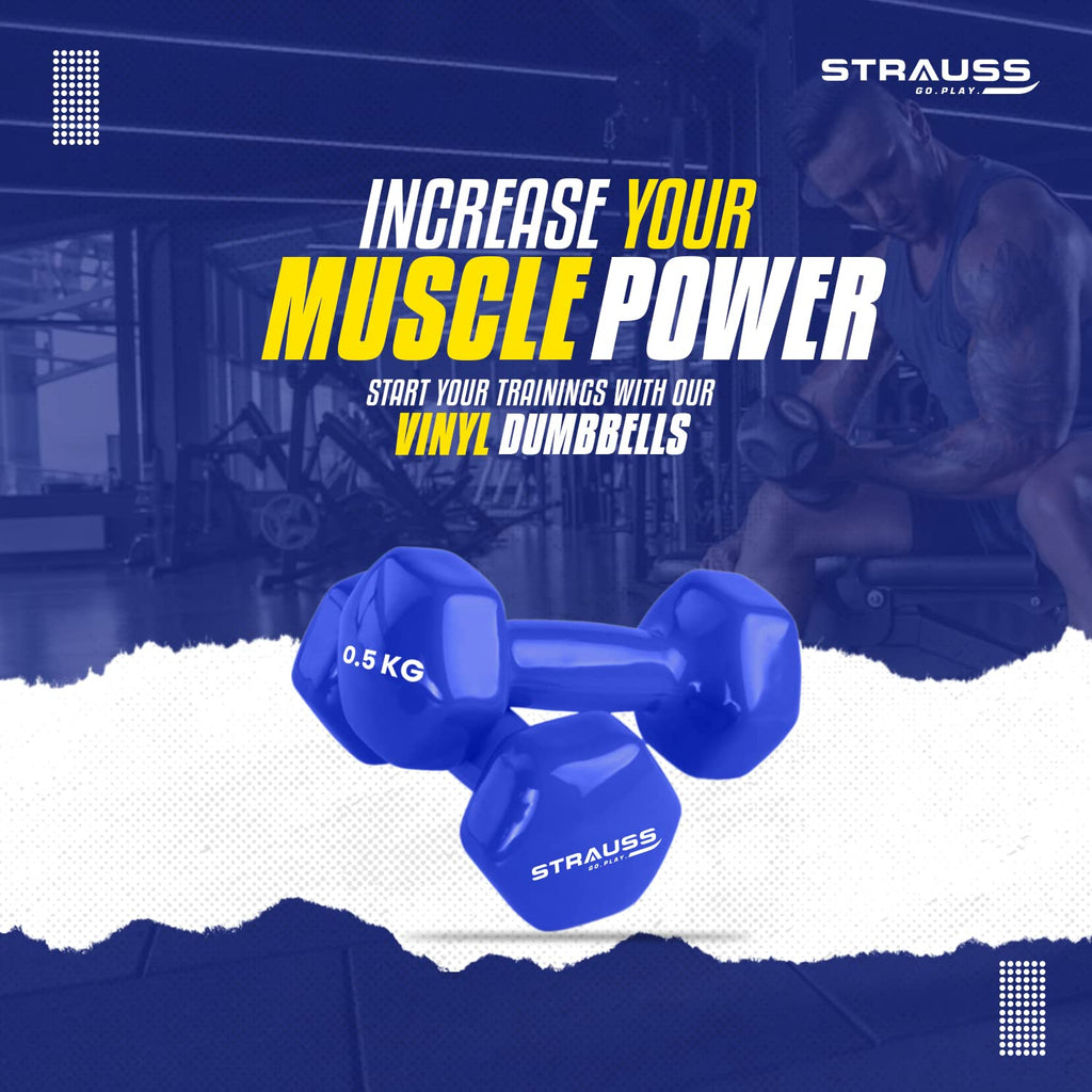 Strauss Premium Vinyl Dumbbells Weight for Men & Women | 0.5 Kg (Each ...