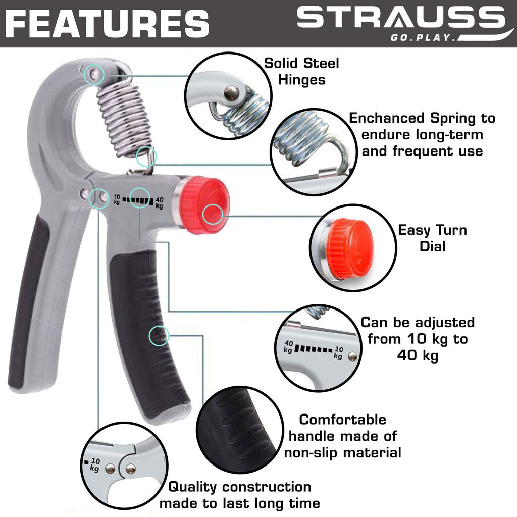 Strauss Adjustable Hand Grip Strengthener, (Grey/Black) and Tummy ...