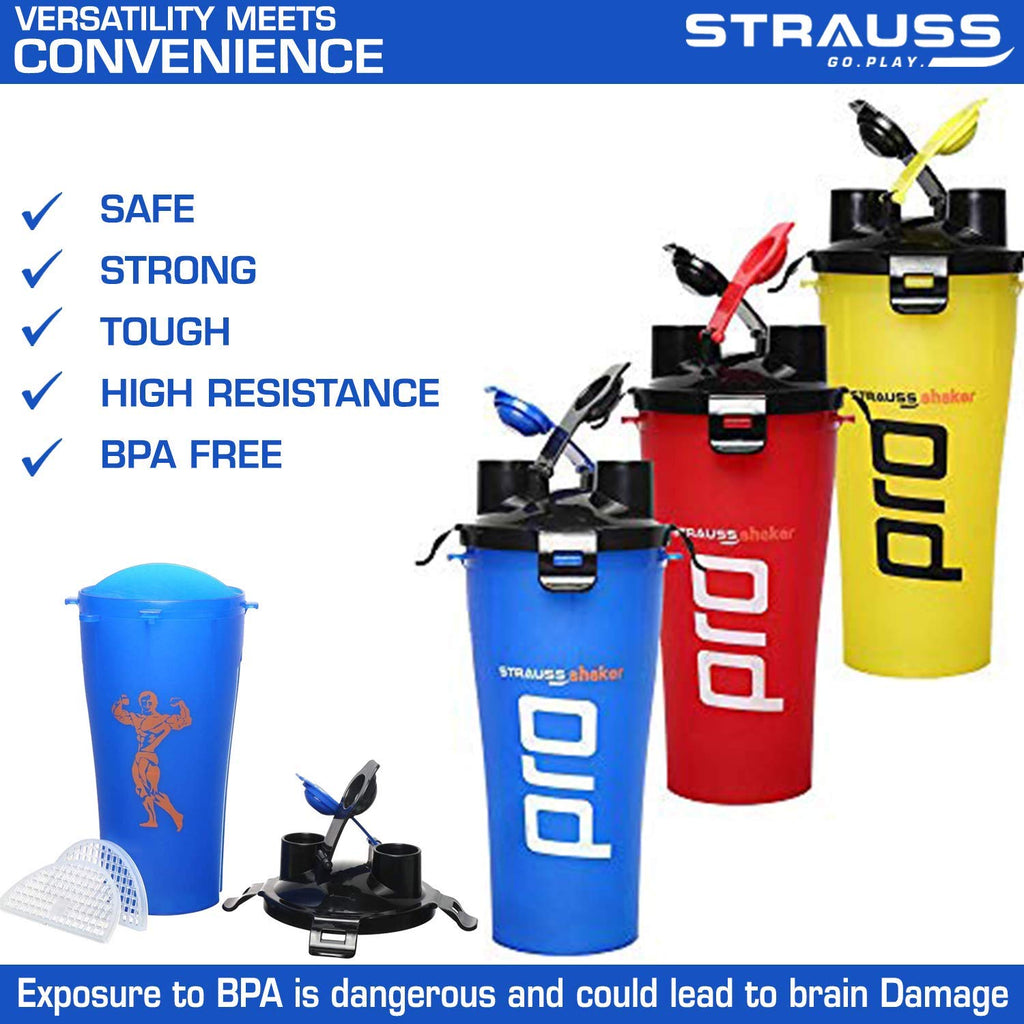 STRAUSS Dual Shaker Pro | Gym Shaker Bottle | 100% Leakproof | Ideal F ...