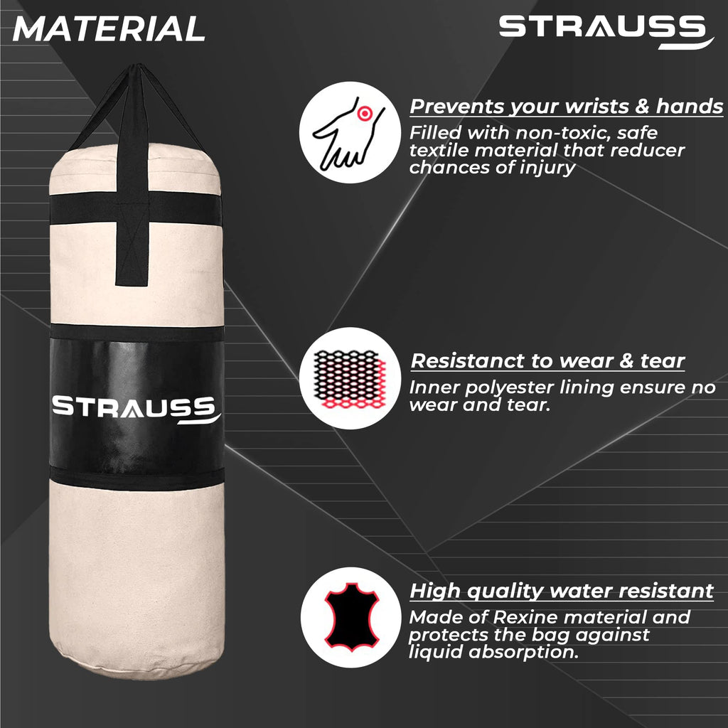 Strauss Canvas Heavy Duty Filled Gym Punching Bag | Comes with Hanging ...